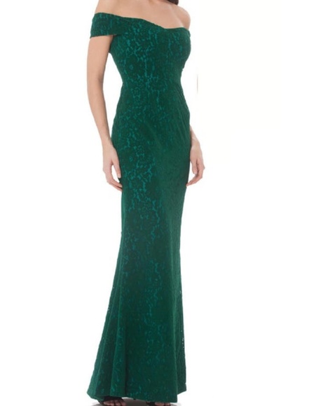 JS Collections | Dresses | Js Collections Green Velvet Lace Off ...